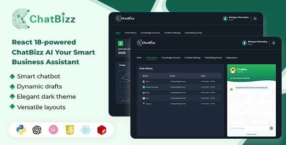 Chatbizz Advanced Ai Support Chat Bot Plugin With React Js And Python With Lifetime Update